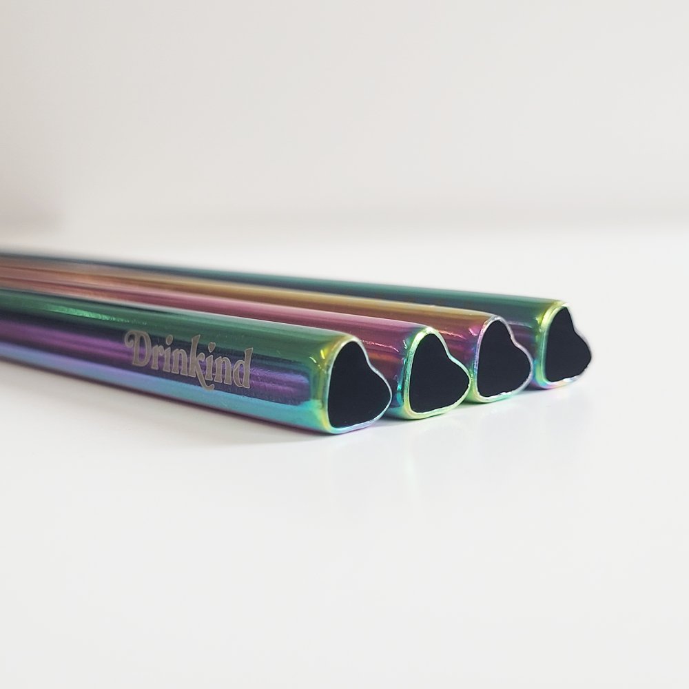 Heart-shaped Rainbow Coloured Metal Straws x 4 – Drinkind